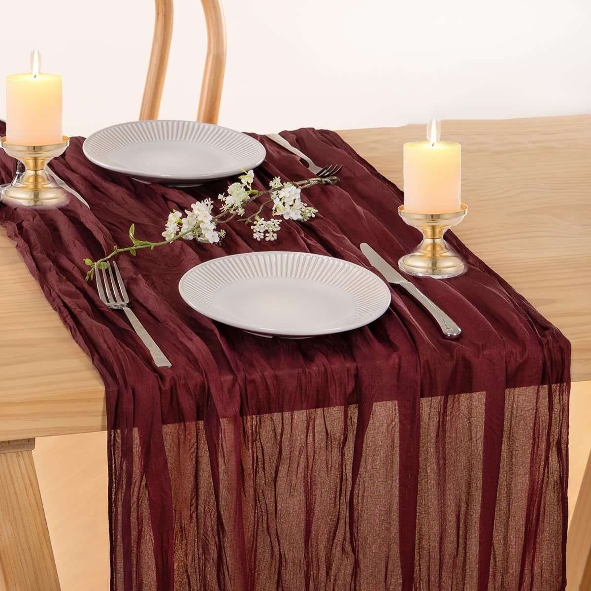 Burgundy Cheesecloth Table Runner, Spring Boho Sheer Gauze Table Runner ...