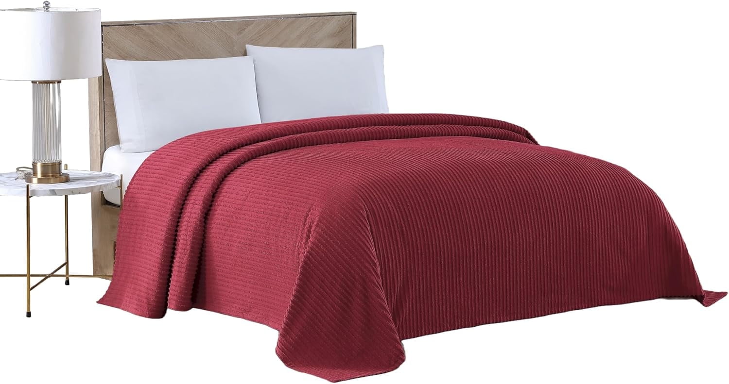 Burgundy Chenille King Bedspread - Channel-Stitched Design in Rich Wine ...