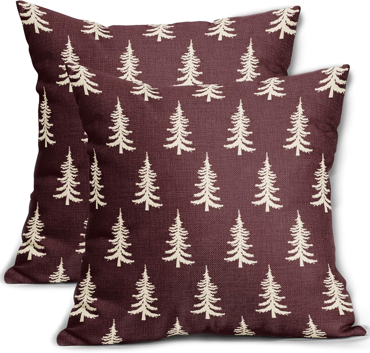 Burgundy Christmas Pillow Covers 16x16 Set of 2 Xmas Tree Rustic Style ...