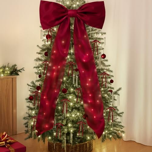 Burgundy Christmas Tree Topper Bow with 30 Small Velvet Bows for ...