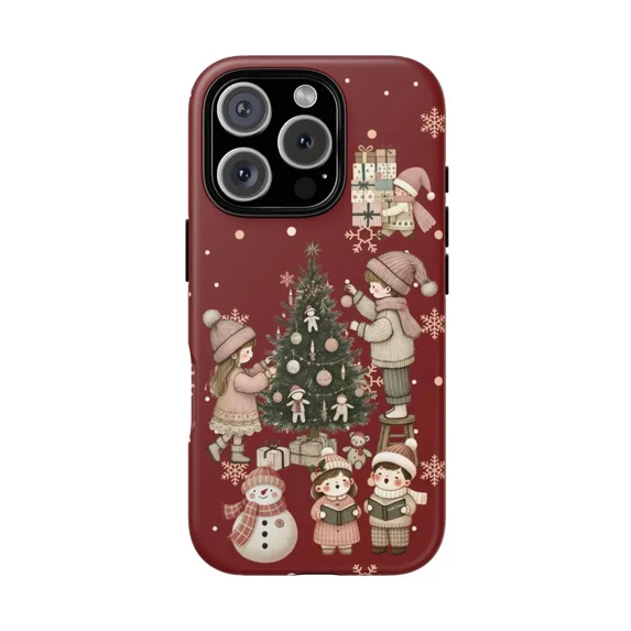 Burgundy Christmas Winter Holiday iPhone Case 17 11 12 13 14 15 16 Pro ...