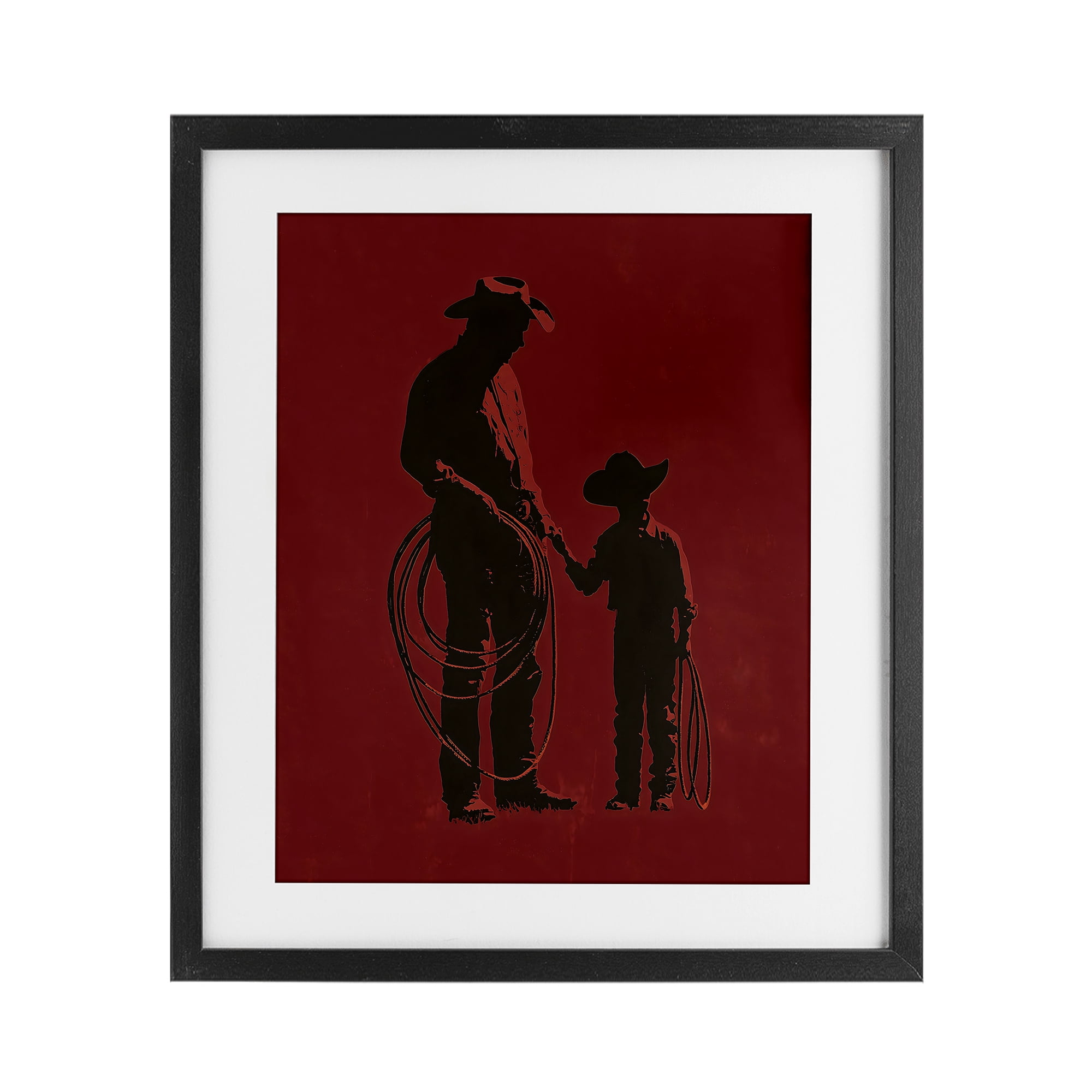 Burgundy Cowboy Father & Son Black Framed Print Under Glass, design by ...