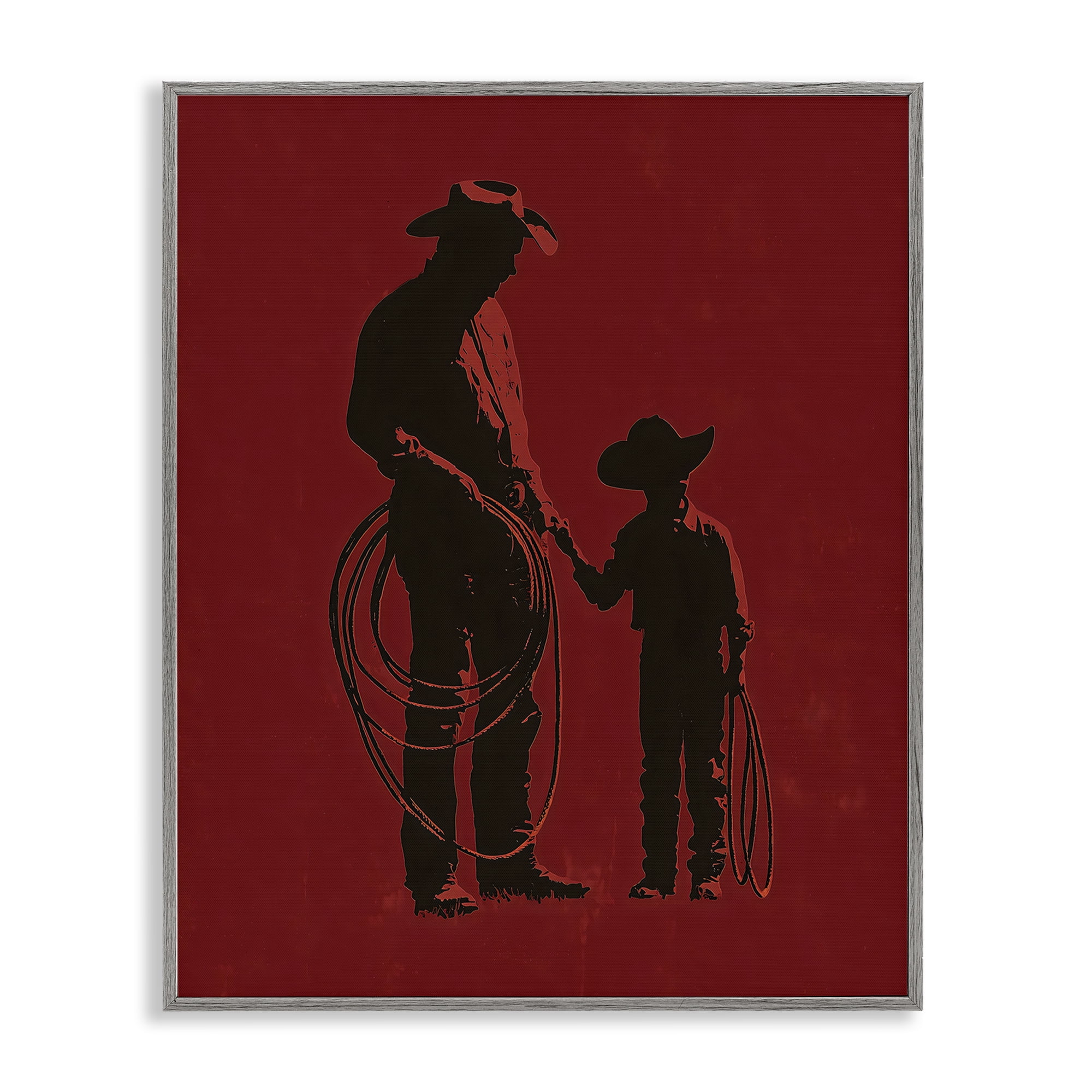 Burgundy Cowboy Father & Son Gray Framed Giclee Art, design by ...
