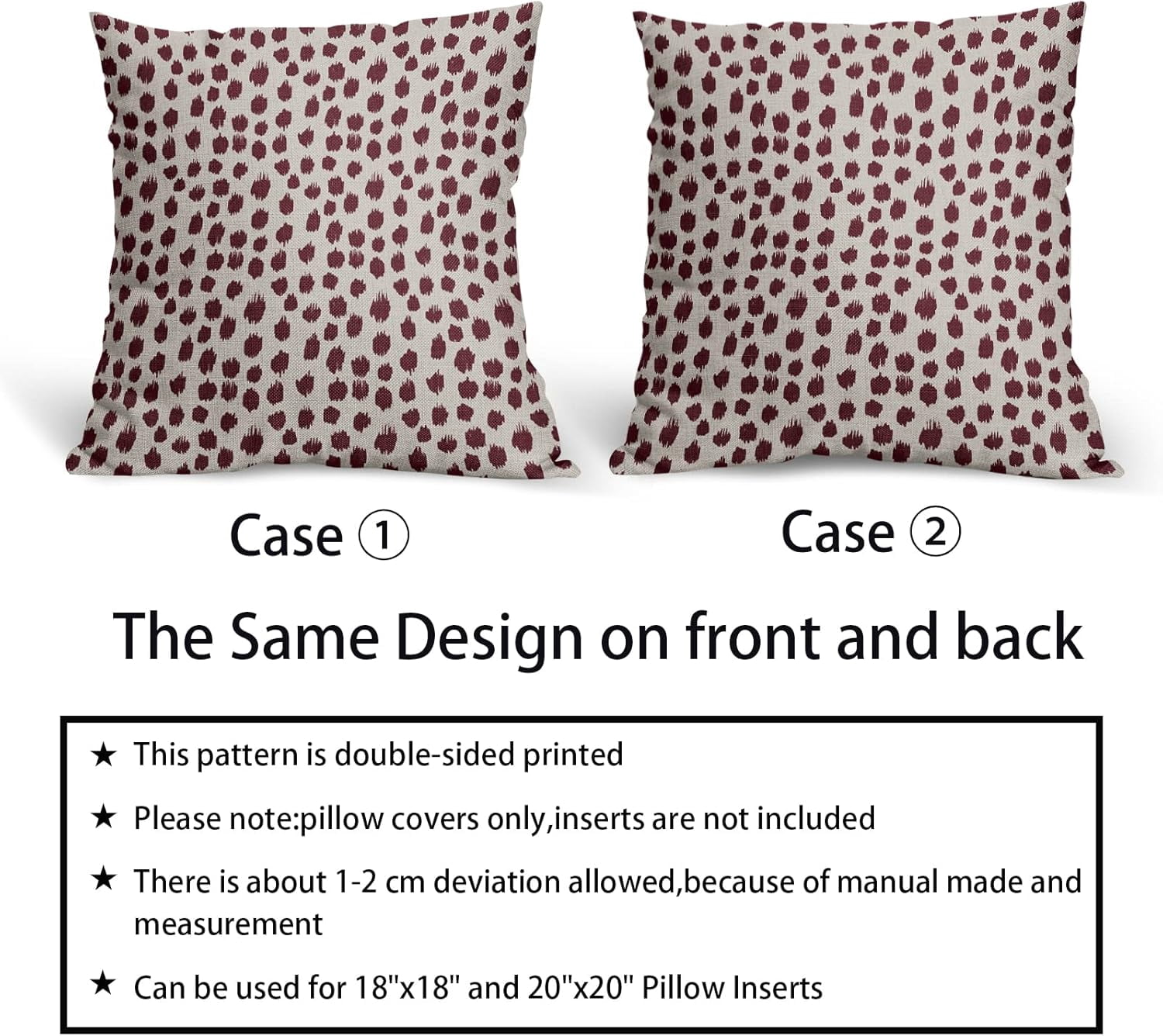 Burgundy Cream Pillow Covers 16x16 Set of 2 Boho Design Polka Dot Throw ...