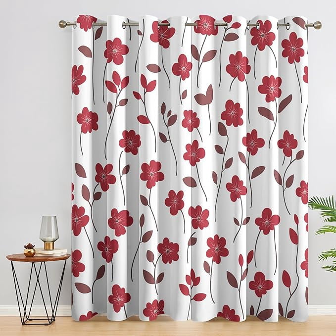 Burgundy Curtains - Red Floral Blackout Curtains for Bedroom Living ...