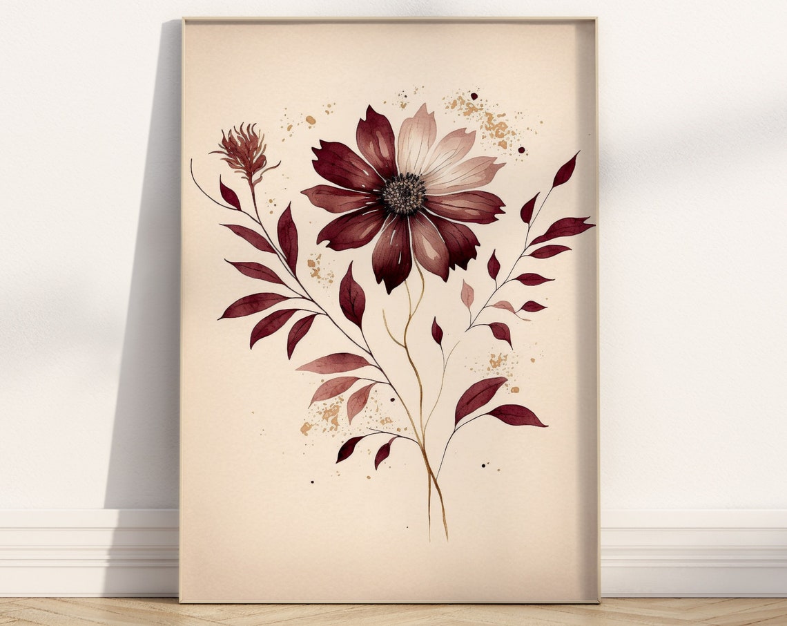 Burgundy Daisy. Physical Art Print. Free Worldwide Shipping. Generative ...