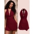 Burgundy Draped Halter Mini Dress With Open Back And Asymmetrical ...