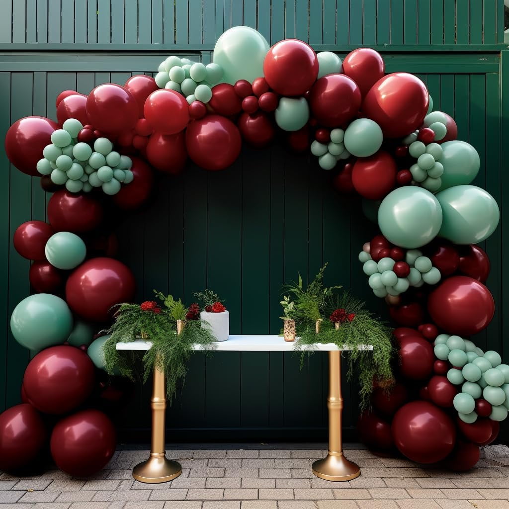 Burgundy and Dusty Green Balloons Double Stuffed Wine Red Balloon ...