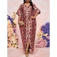Burgundy Elegant Modest Maxi Tunic Dress With Gold Floral Jacquard ...