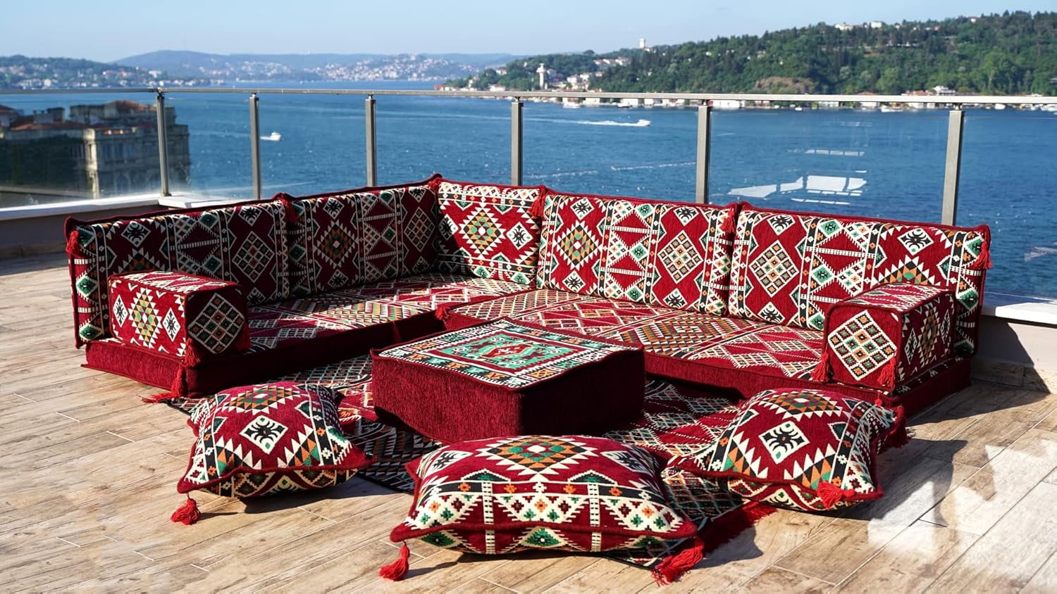 Burgundy Floor Cushions Sofa, Arabic Majlis, Turkish Sofa Set, L Shaped ...