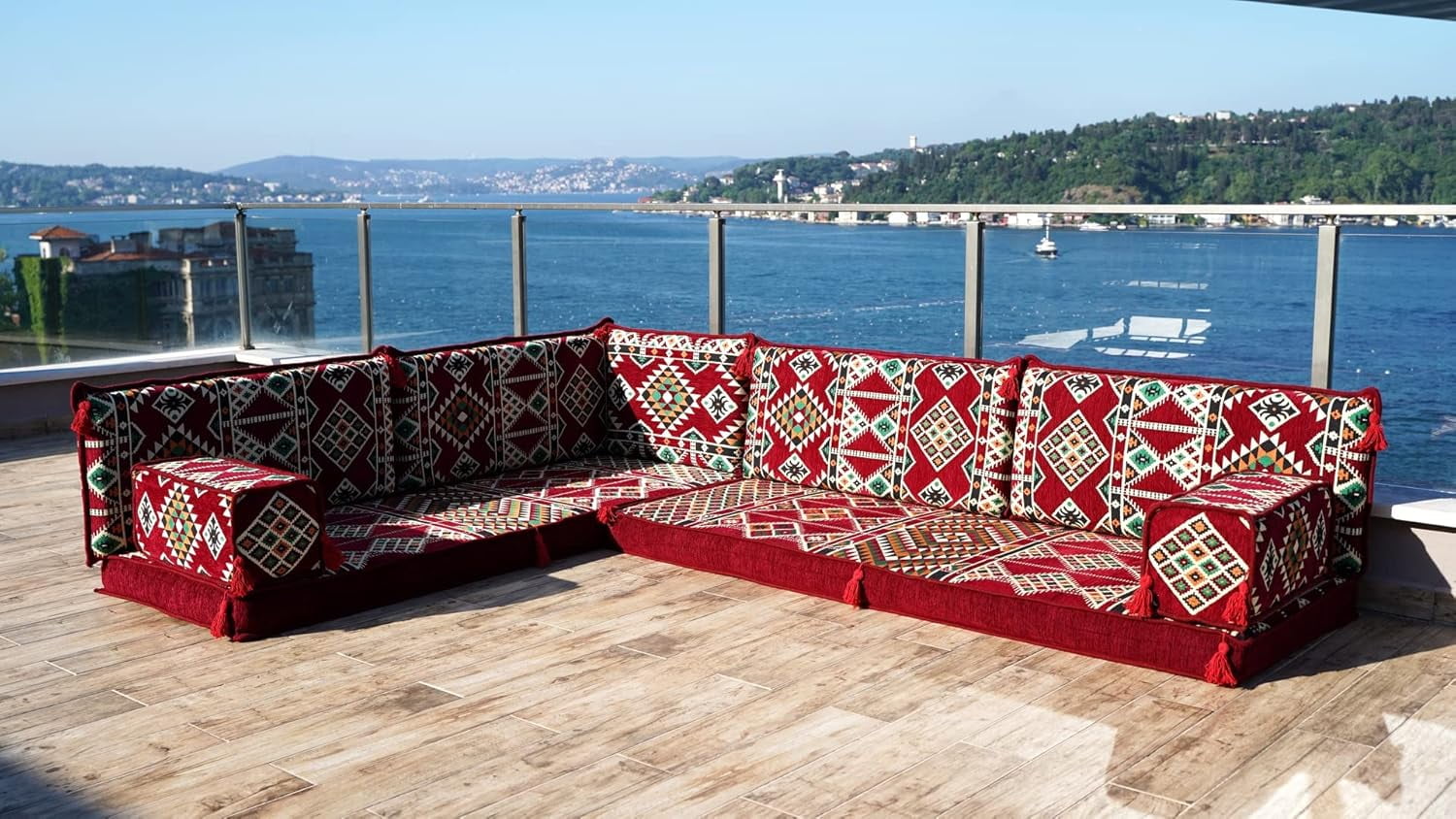 Burgundy Floor Cushions Sofa, Arabic Majlis, Turkish Sofa Set, L Shaped ...