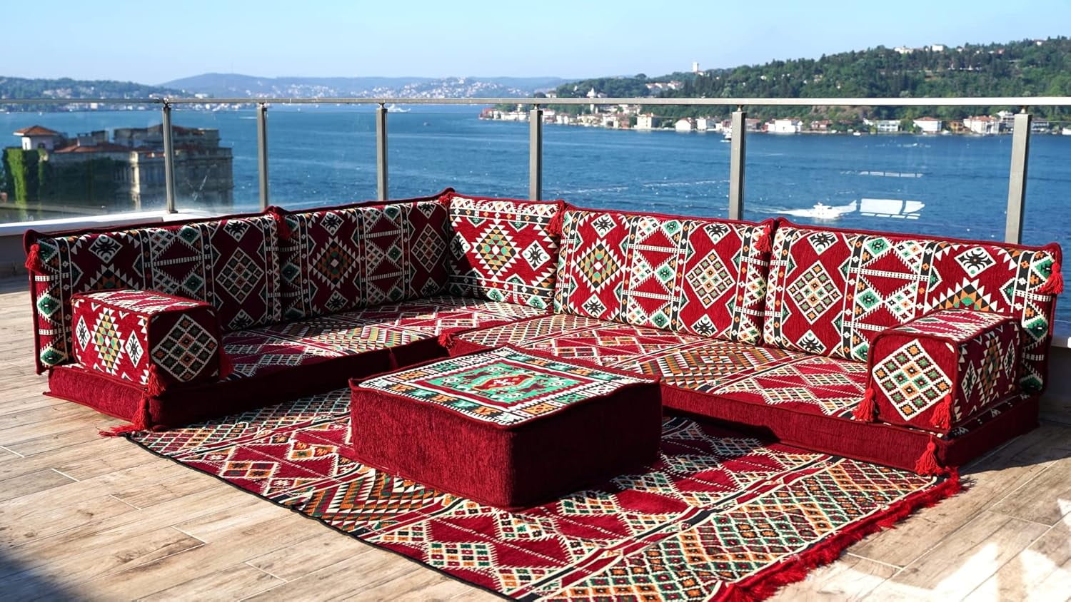 Burgundy Floor Cushions Sofa, Arabic Majlis, Turkish Sofa Set, L Shaped ...