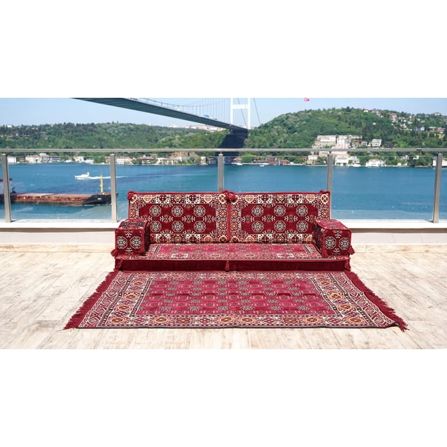 Burgundy Floor Seating Sofa, Turkish Sofa, Foldable Couch, Sofa ...