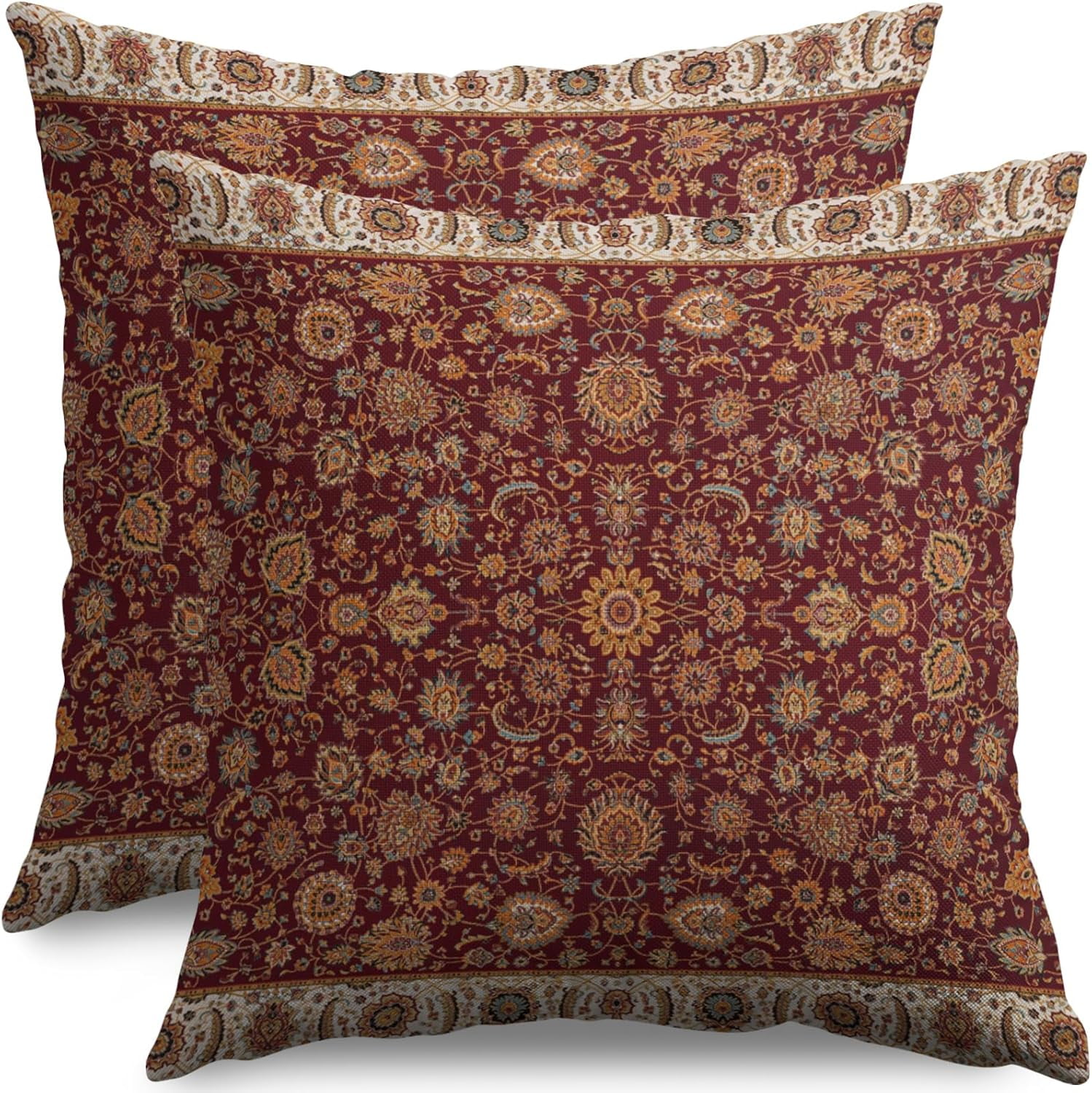 Burgundy Floral Block Print Pillow Covers 20x20 Set of 2 Vintage ...