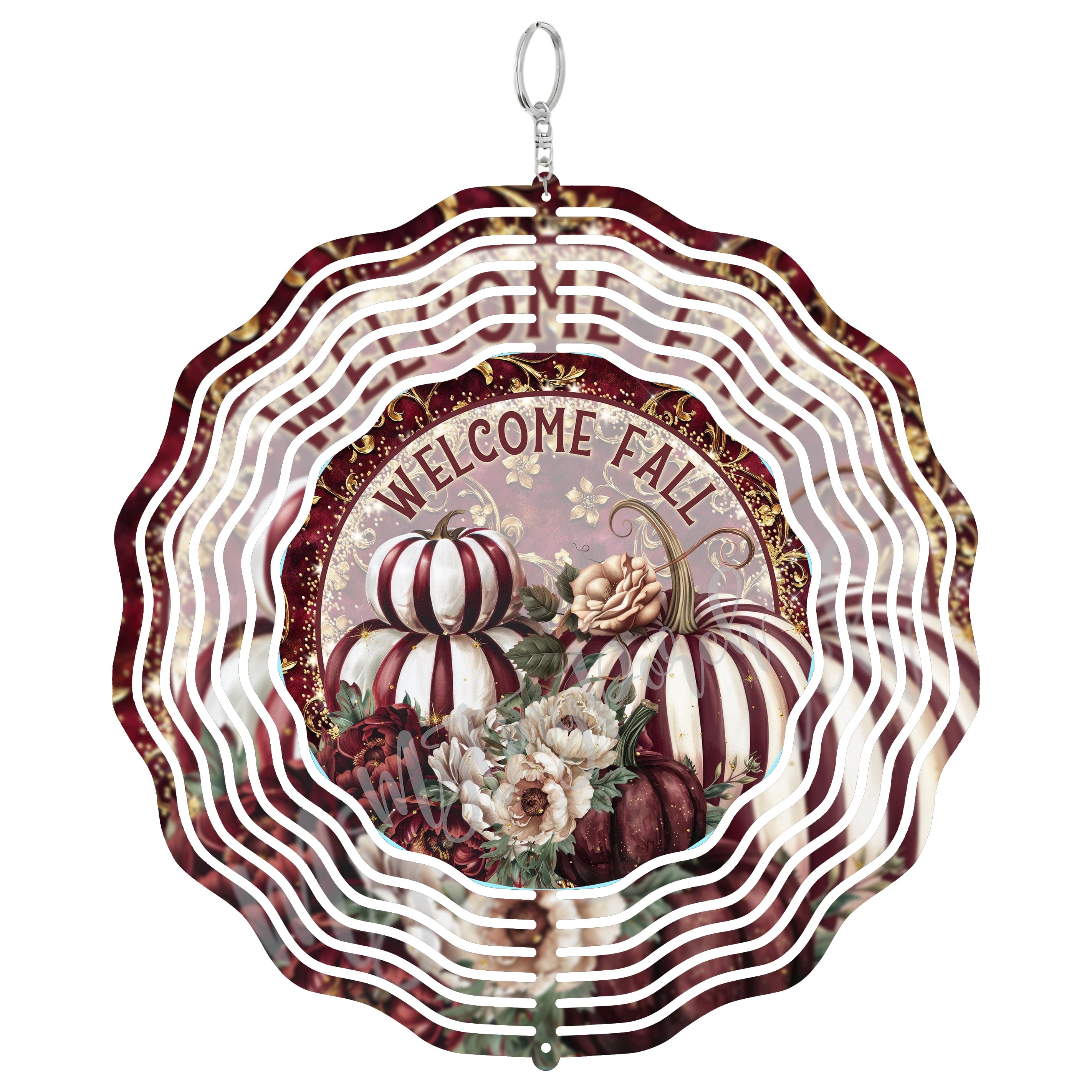 Burgundy Floral Pumpkin 3D Wind Spinner, Sublimation Design, Deep Red ...