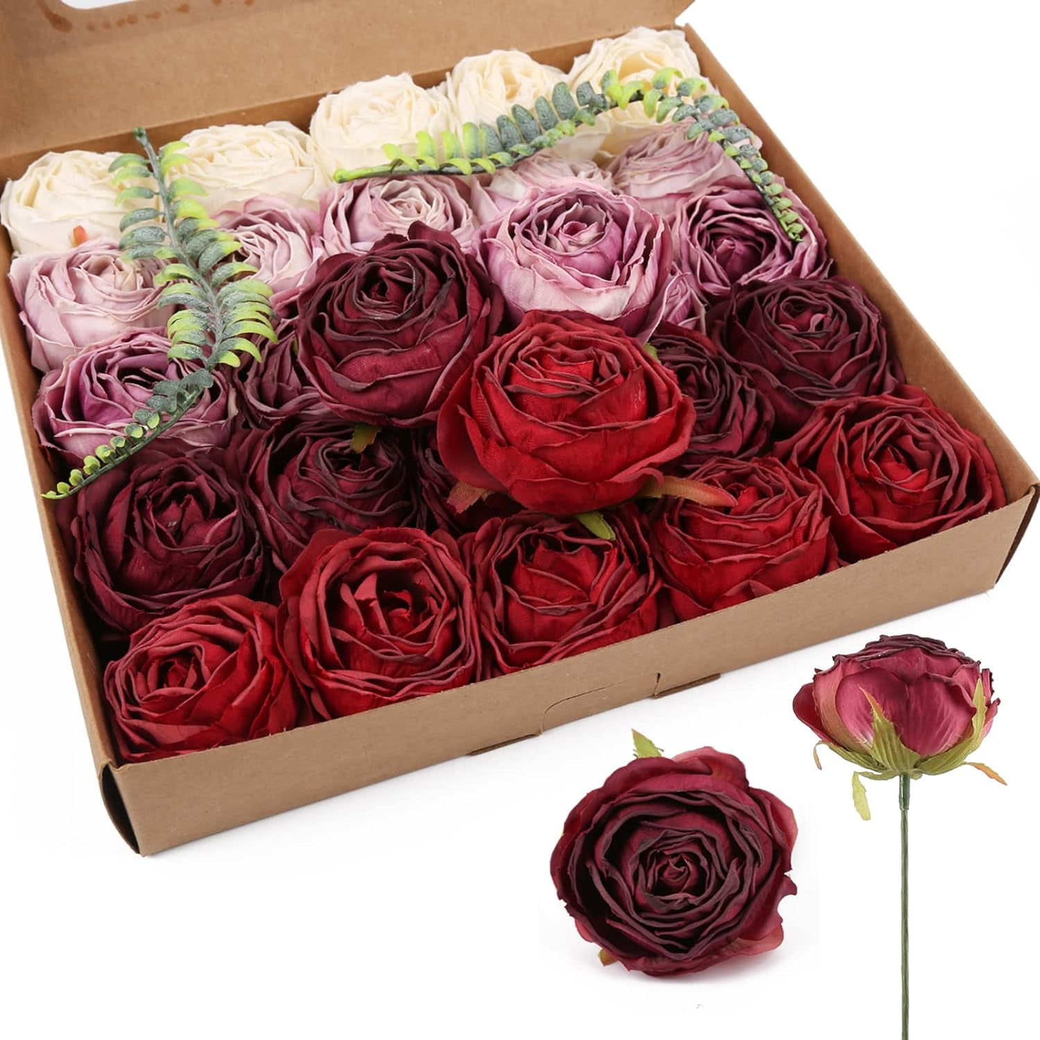 Burgundy Flowers Artificial Roses Heads Fake Roses Combo Purple ...