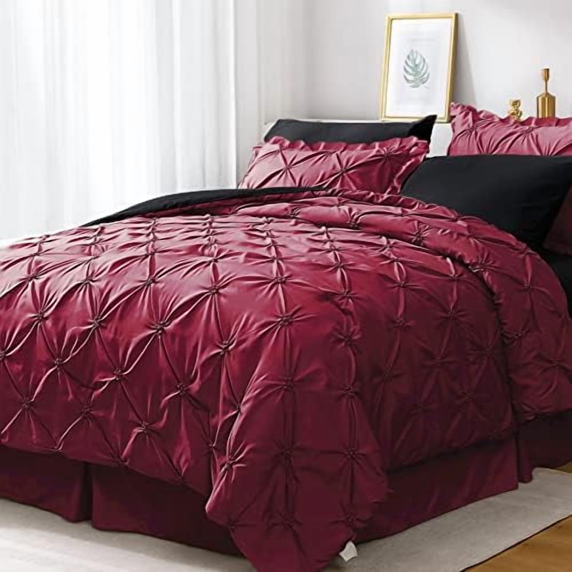 Burgundy Full Size Comforter Sets 7 Pieces, Pintuck Bed in a Bag ...