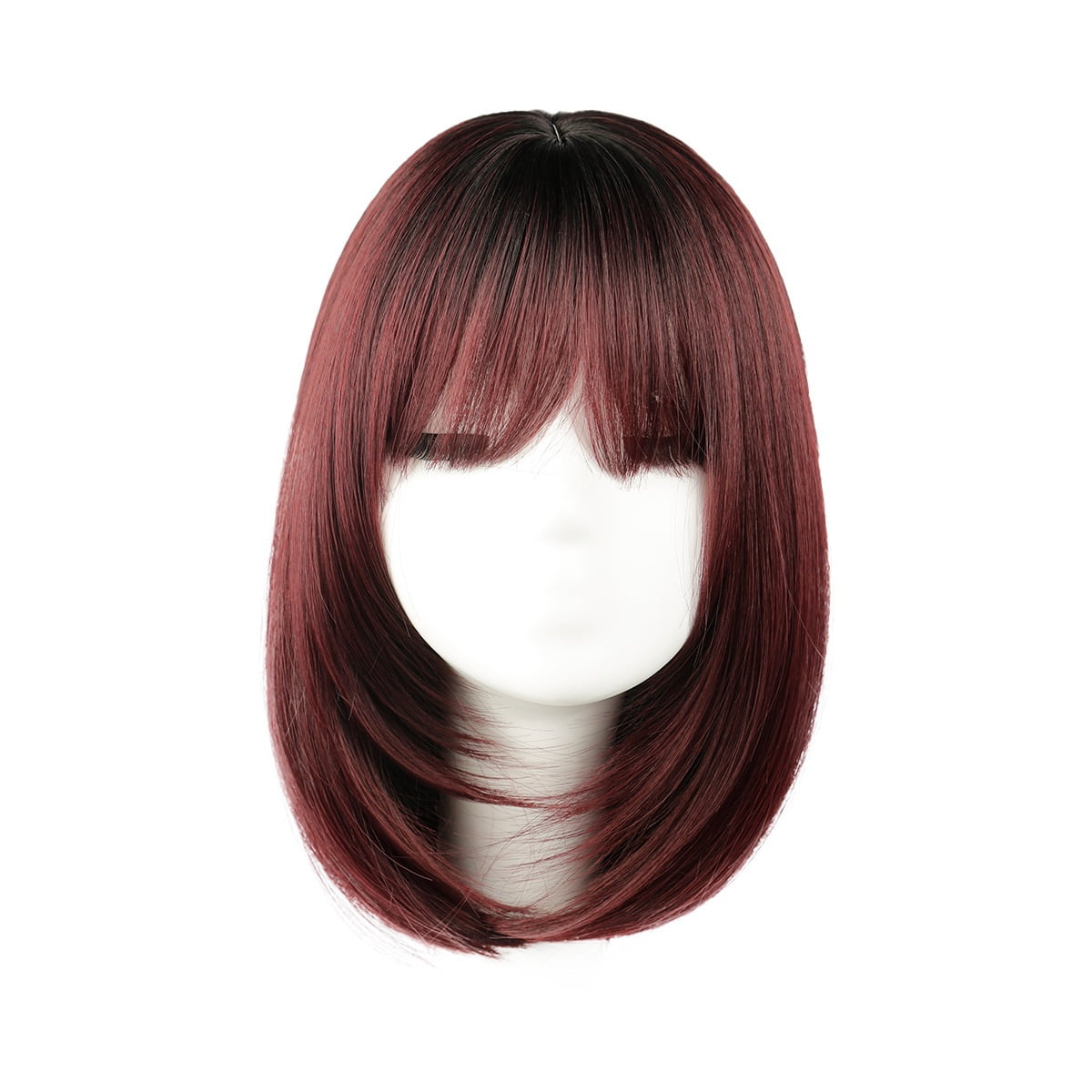 Burgundy Gradient Short Straight Hair Hair Wigs with Bangs - High ...
