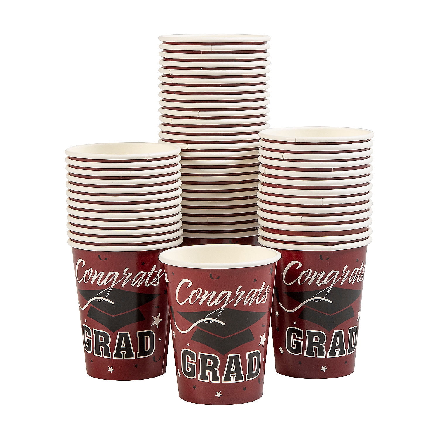 Burgundy Graduation Party Congrats Grad & Cap Paper Cups Bulk 50 Pc ...