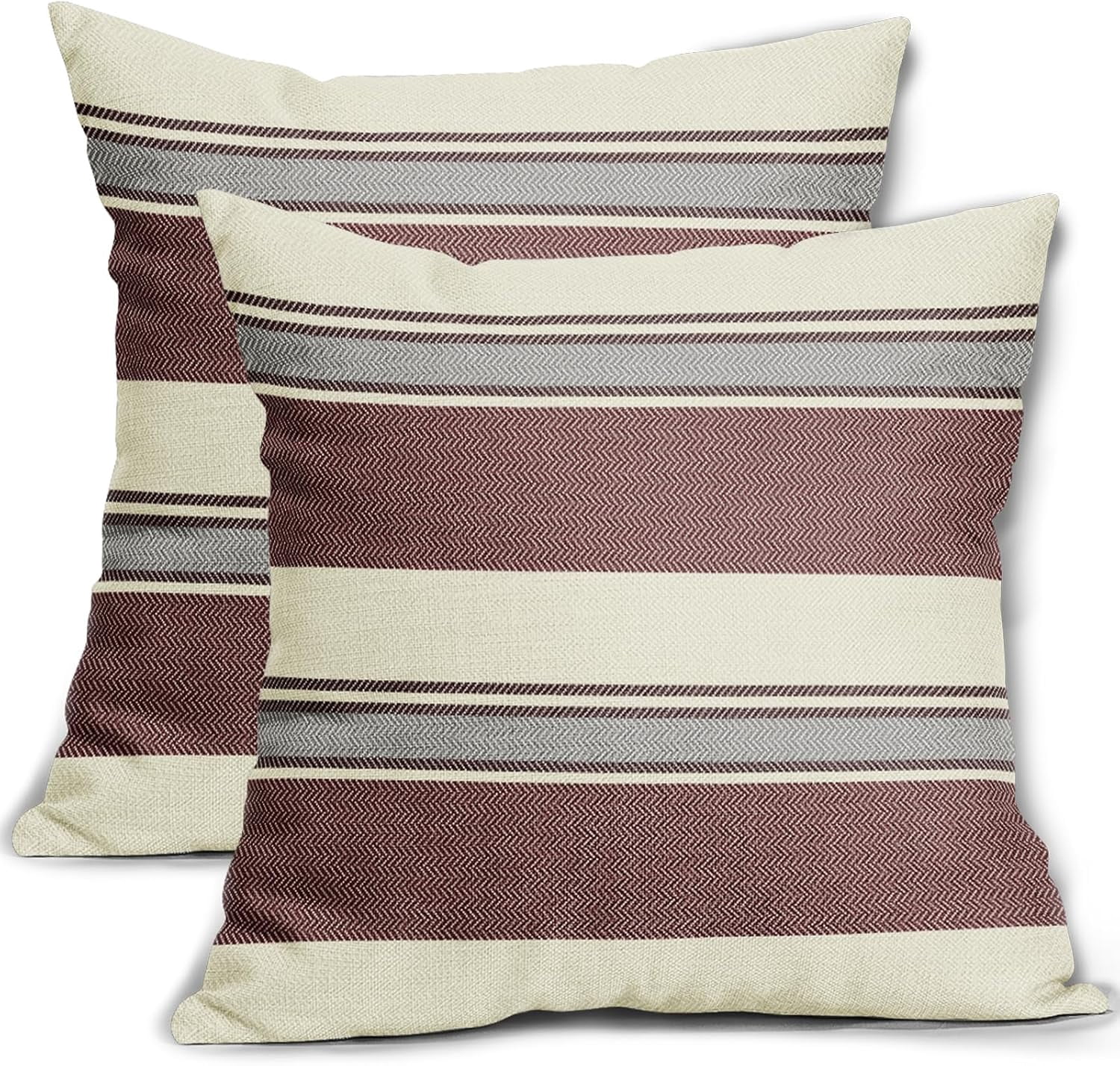 Burgundy Grey Striped Pillow Covers 20x20 Set of 2 Boho Stripe Print ...