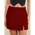 Burgundy High-Waisted Mini Skirt A-Line With Front Split And Bodycon ...