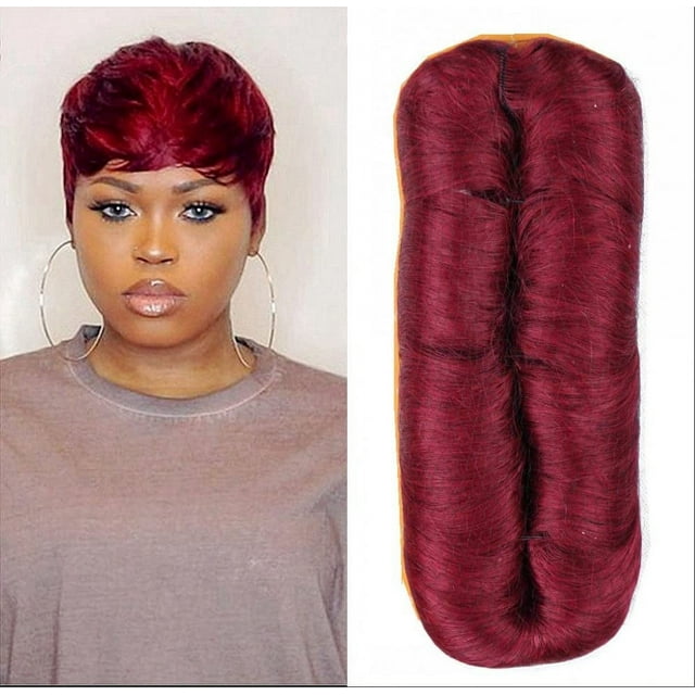 Burgundy Human Hair 27 Piece Quick Weave Bump Hair with Free Closure ...