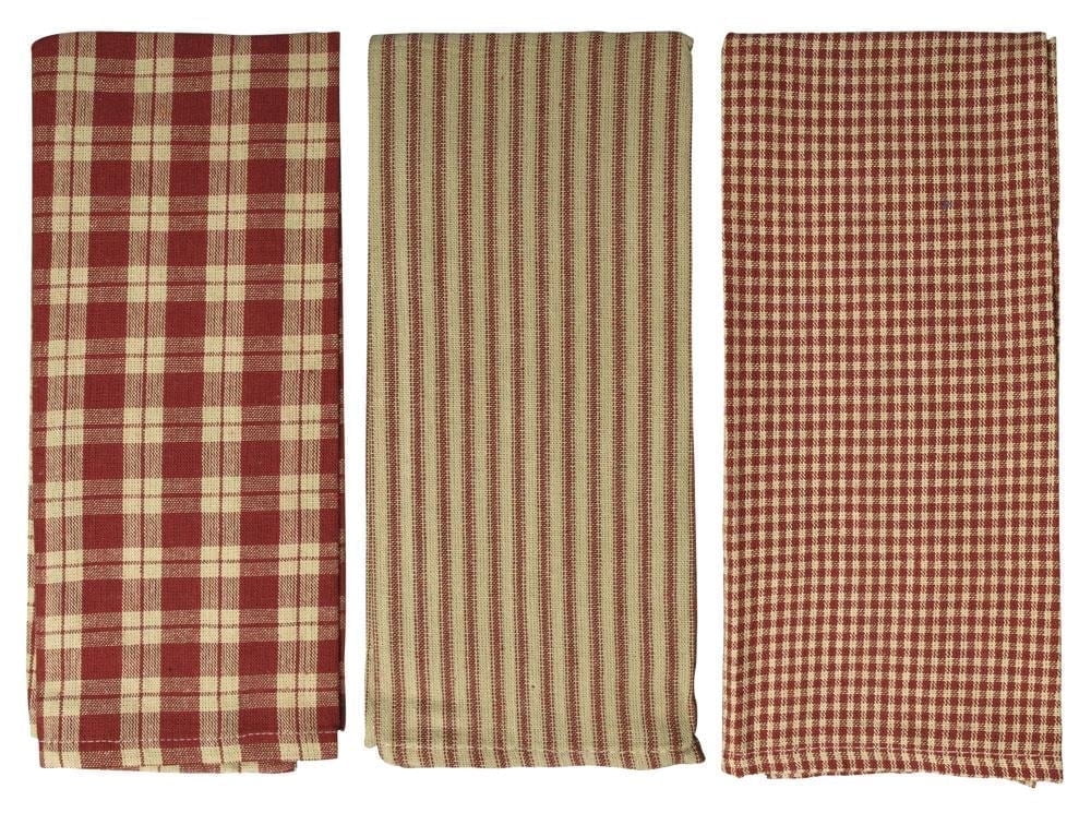 fillURbasket Farmhouse Kitchen Towels, Antique Burgundy & Tan, 100% ...