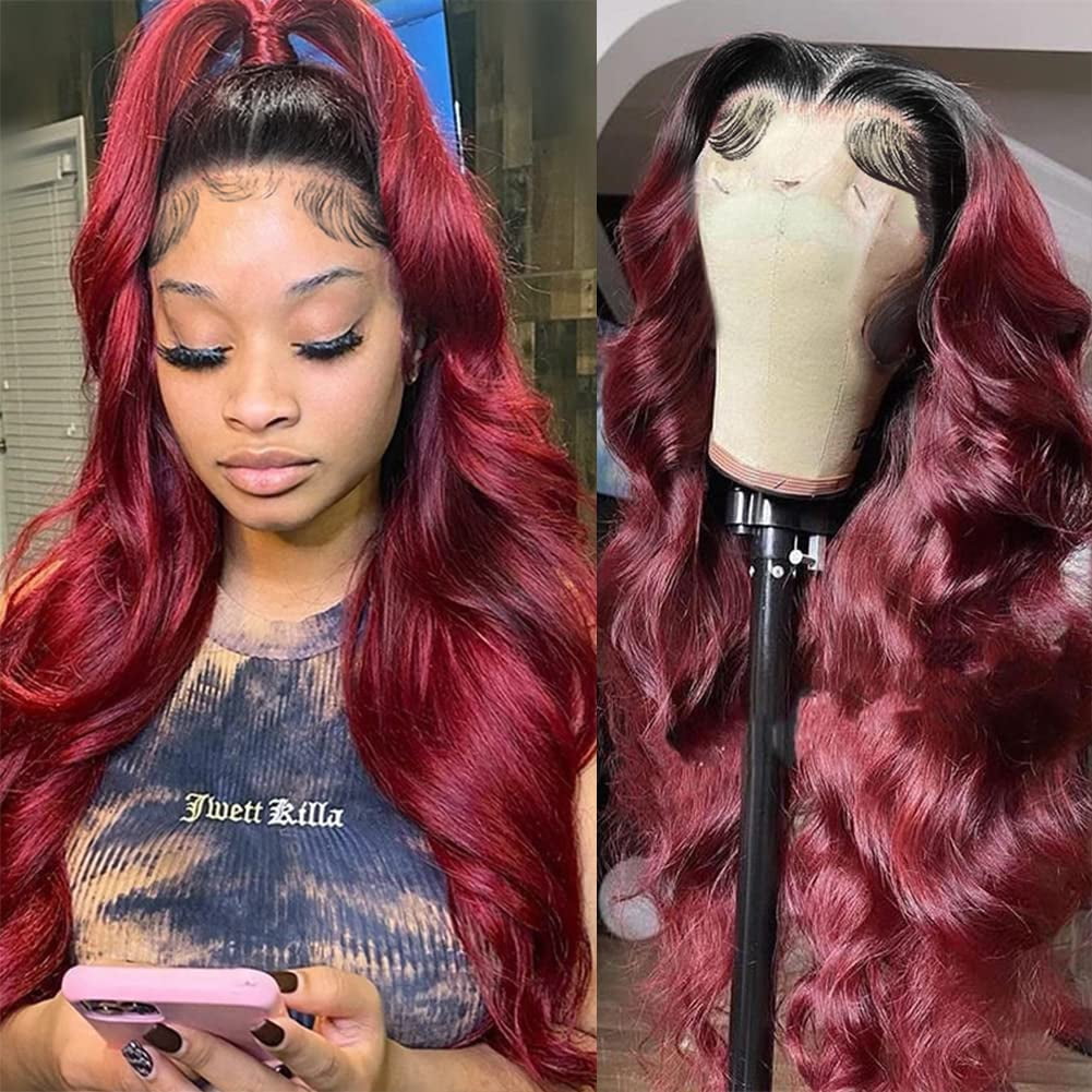 Burgundy Lace Front Wigs Human Hair 1b 99j Ombre Body Wave Lace Front ...
