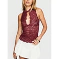 Burgundy Lace Halter Crop Top With Keyhole Neckline Sheer Elegant Cami ...