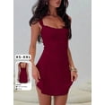 Burgundy Lace Ruffle Strap Square Neck Sleeveless Slim Fit Mini Dress ...