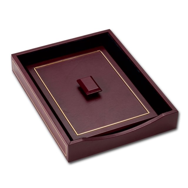 Burgundy Leather 24KtGold Tooled Letter Tray w/Lid - Walmart.com