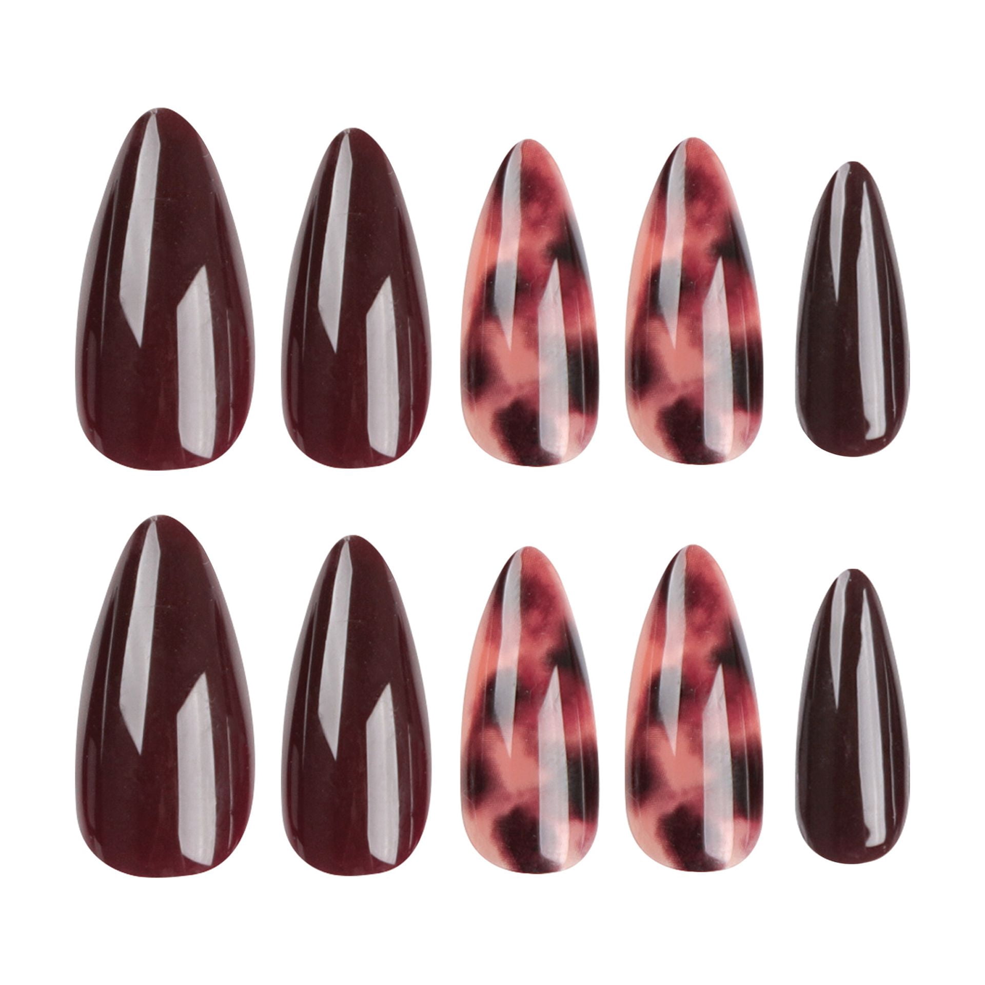 Burgundy Maroon Pink Leopard Print Solid Color Press on Nails, Long ...