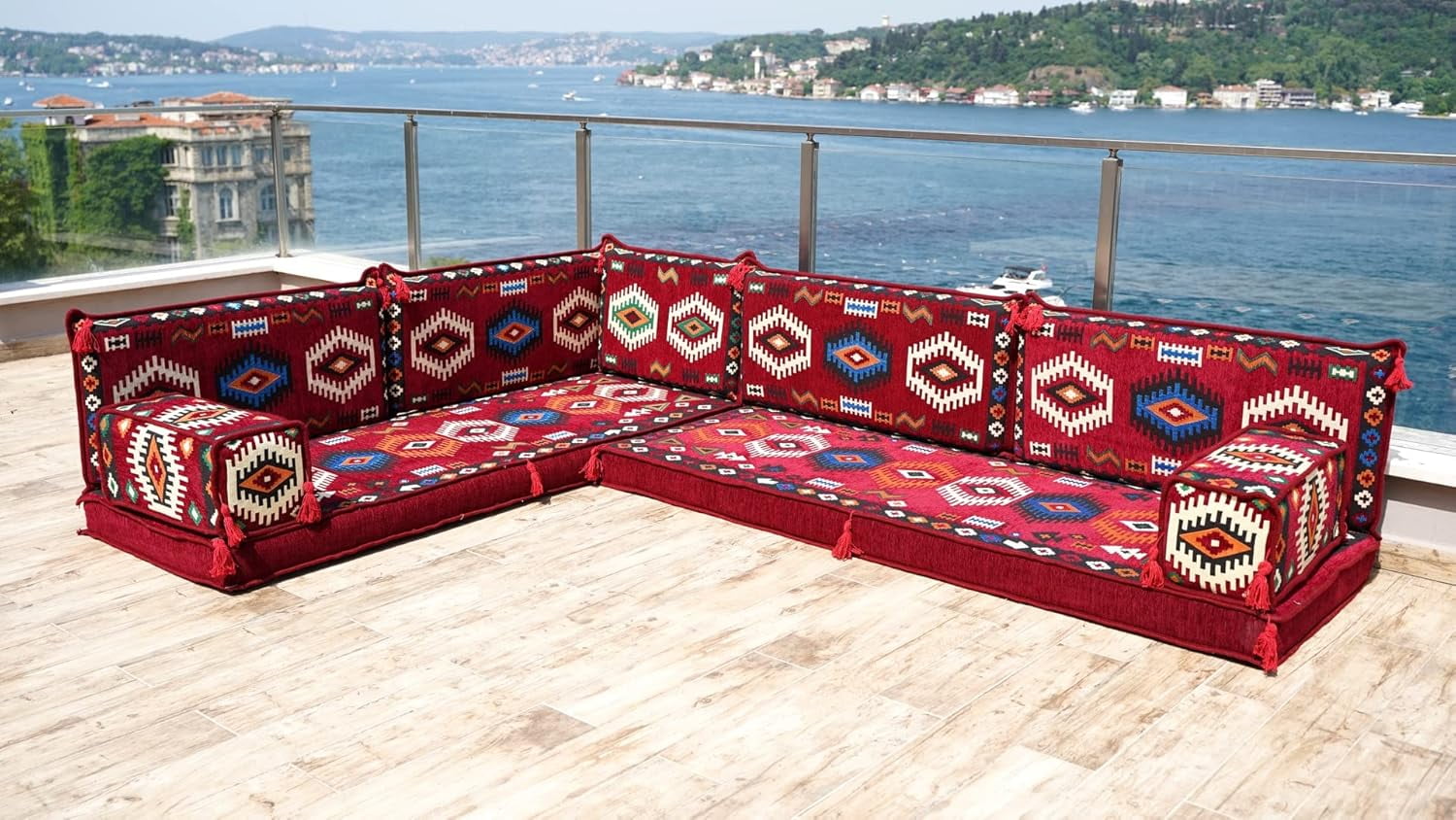 Burgundy Modular Sectionals for Living Room, L Shaped Arabic Floor Sofa, Terrace Sofa, Moroccan ...