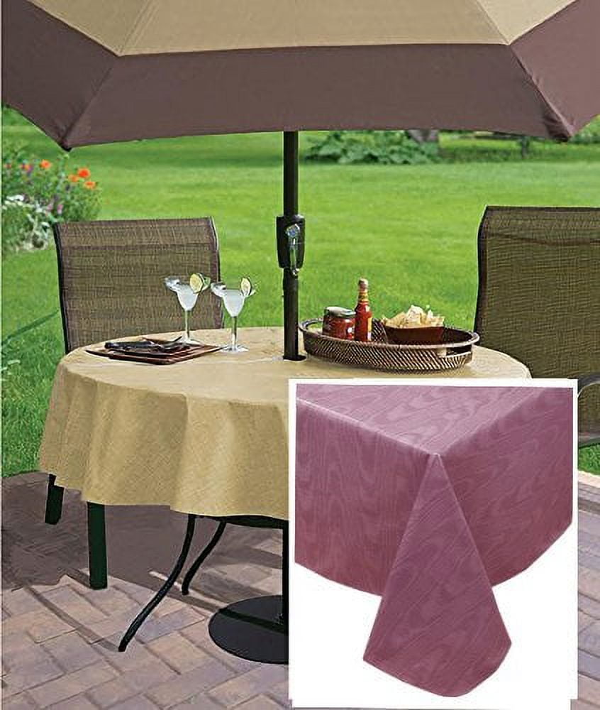 Burgundy Moire Wavy Solid 70 inch Zipper Umbrella Round Vinyl Dining ...