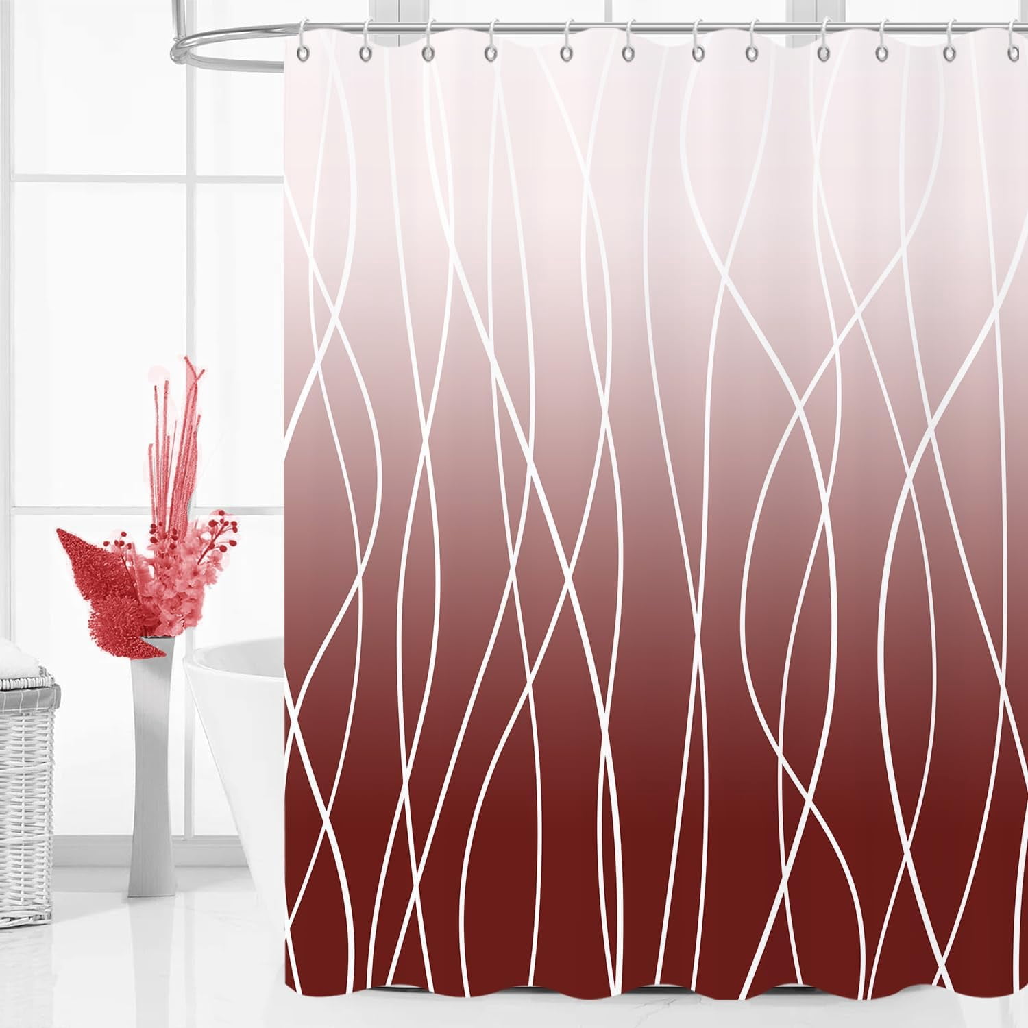 Burgundy Ombre Striped Shower Curtain, Modern Abstract Geometric Red ...