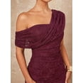 Burgundy One Shoulder Ruched Lace Bodycon Maxi Dress With Draped ...