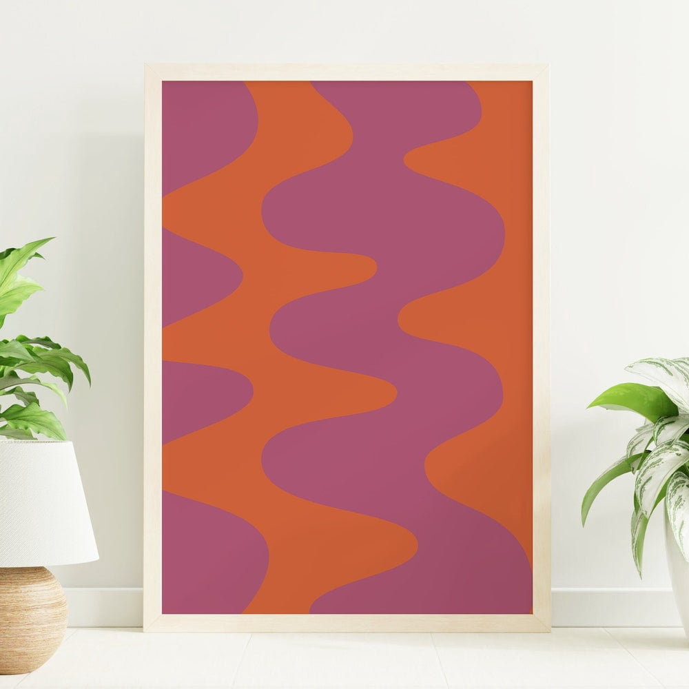 Burgundy Orange Abstract Print, Trendy Pink Orange Autumn Retro Art ...