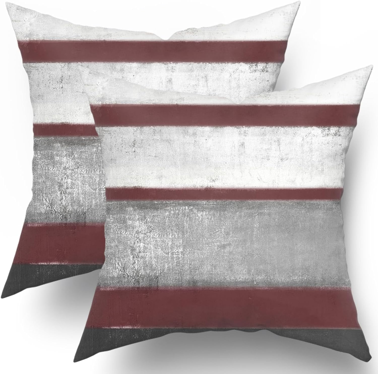Burgundy Pillow Covers 16x16 Set of 2 Light Grey Gray White Modern ...