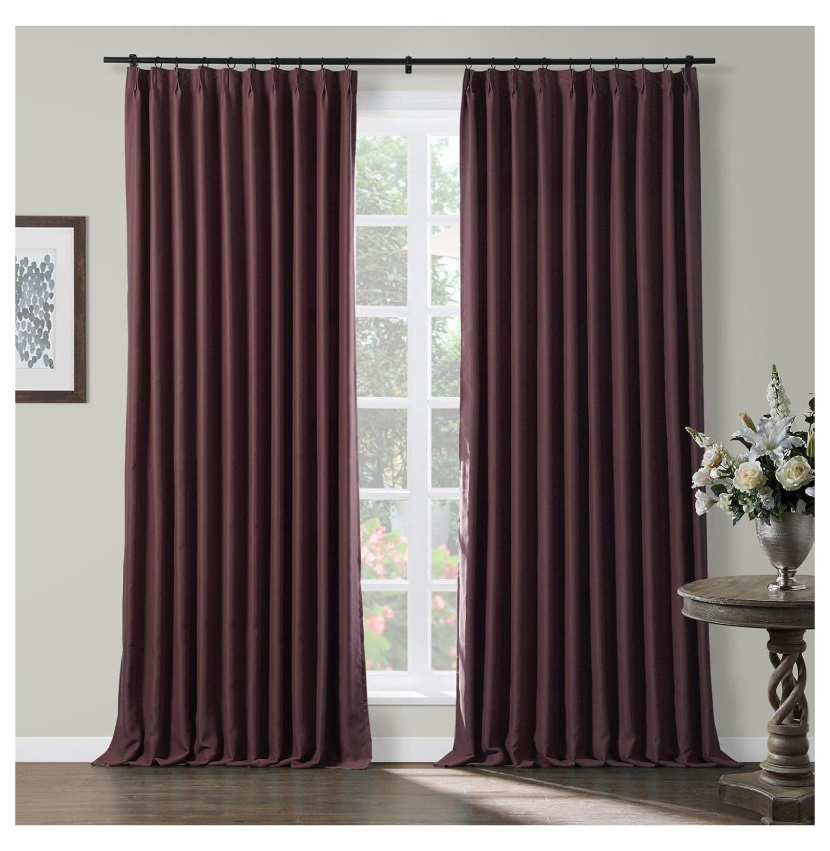 Burgundy Pinch Pleat Curtain Blackout, Triple Weave Thermal Insulated ...