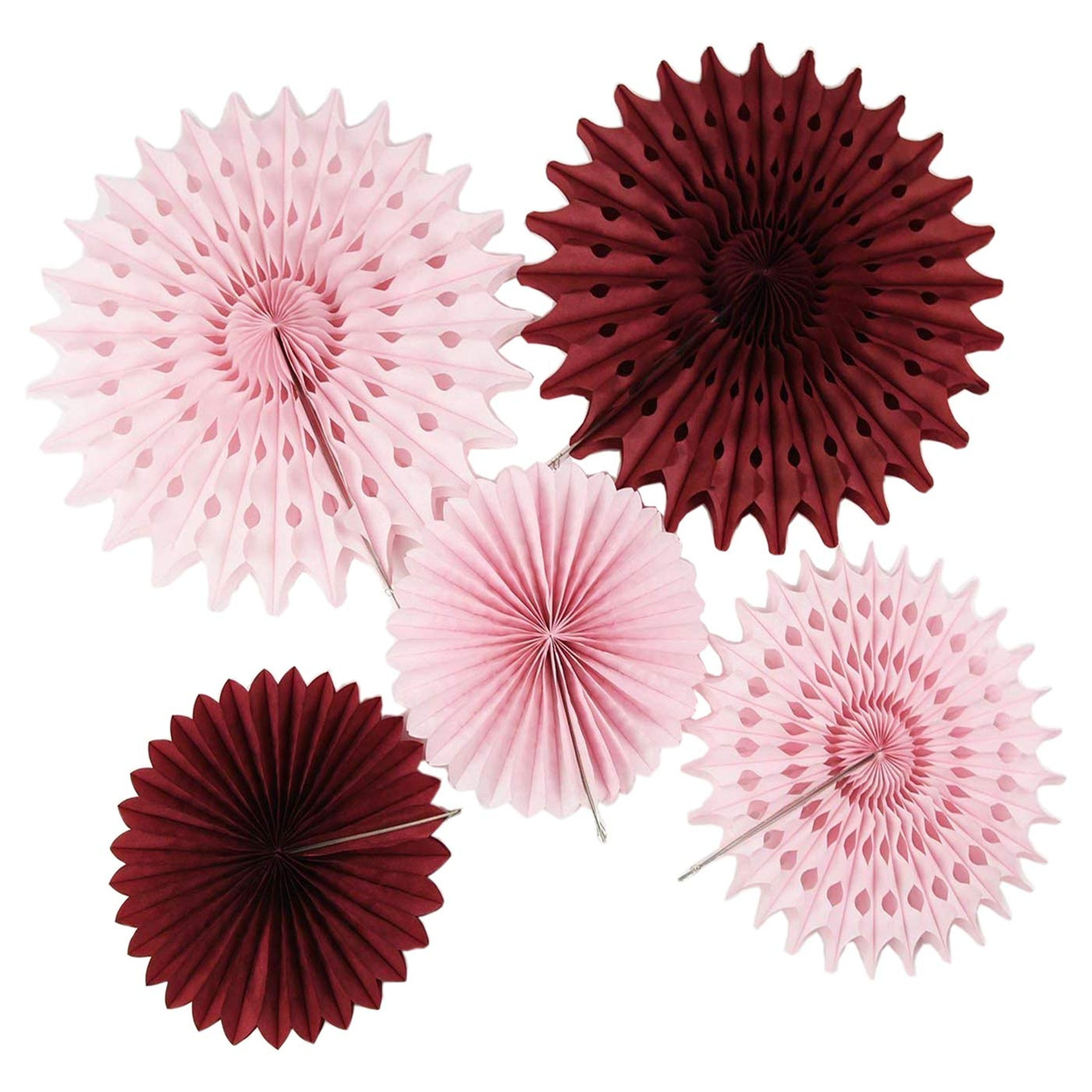 Burgundy Pink Pinwheel Party Pack - 7pcs Tissue Paper Fans for Birthday ...