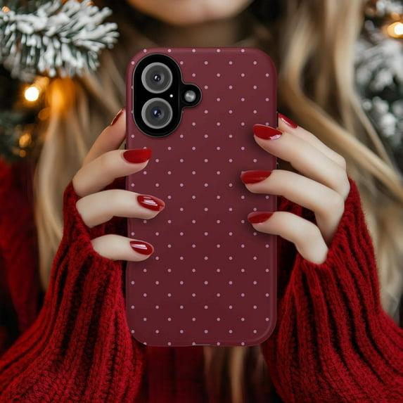 Burgundy Pink Polka Dot Mauve Christmas Phone Case with iPhone 17 to 11 ...
