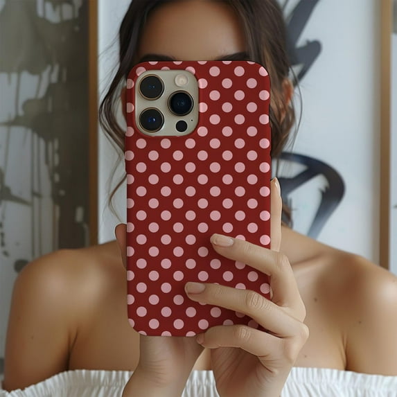 Burgundy Pink Polka Dot Retro Aesthetic Phone Case with iPhone 17 to 11 ...