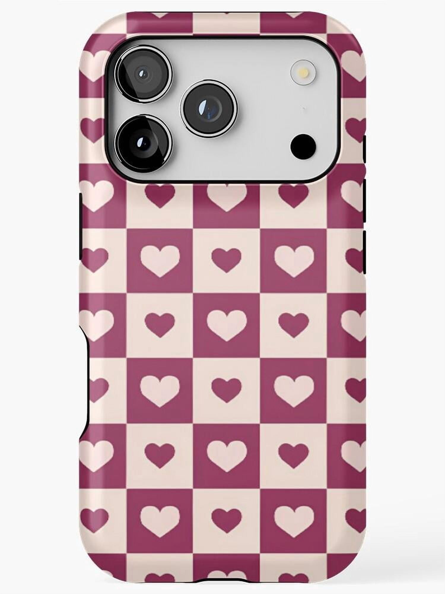 Burgundy Pink and Cream Heart Checkerboard Tough Case for Apple iPhone ...
