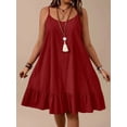 Burgundy Plus Size Casual Spaghetti Strap A-Line Dress With Ruffle Hem ...