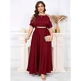 Burgundy Plus Size Elegant Off-Shoulder Maxi Dress With Rhinestone Trim ...