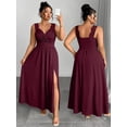 Burgundy Plus Size V-Neck Lace Spaghetti Strap Maxi Dress With Side ...
