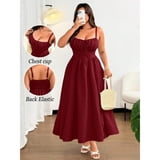 Burgundy Plus Size Womens Solid Front Tie Spaghetti Strap Maxi Dress ...