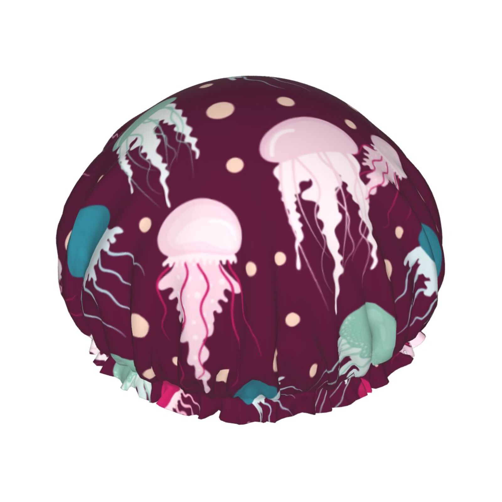 Burgundy Printed Jellyfish Shower Cap, Reusable Bath Hair Hat for all ...