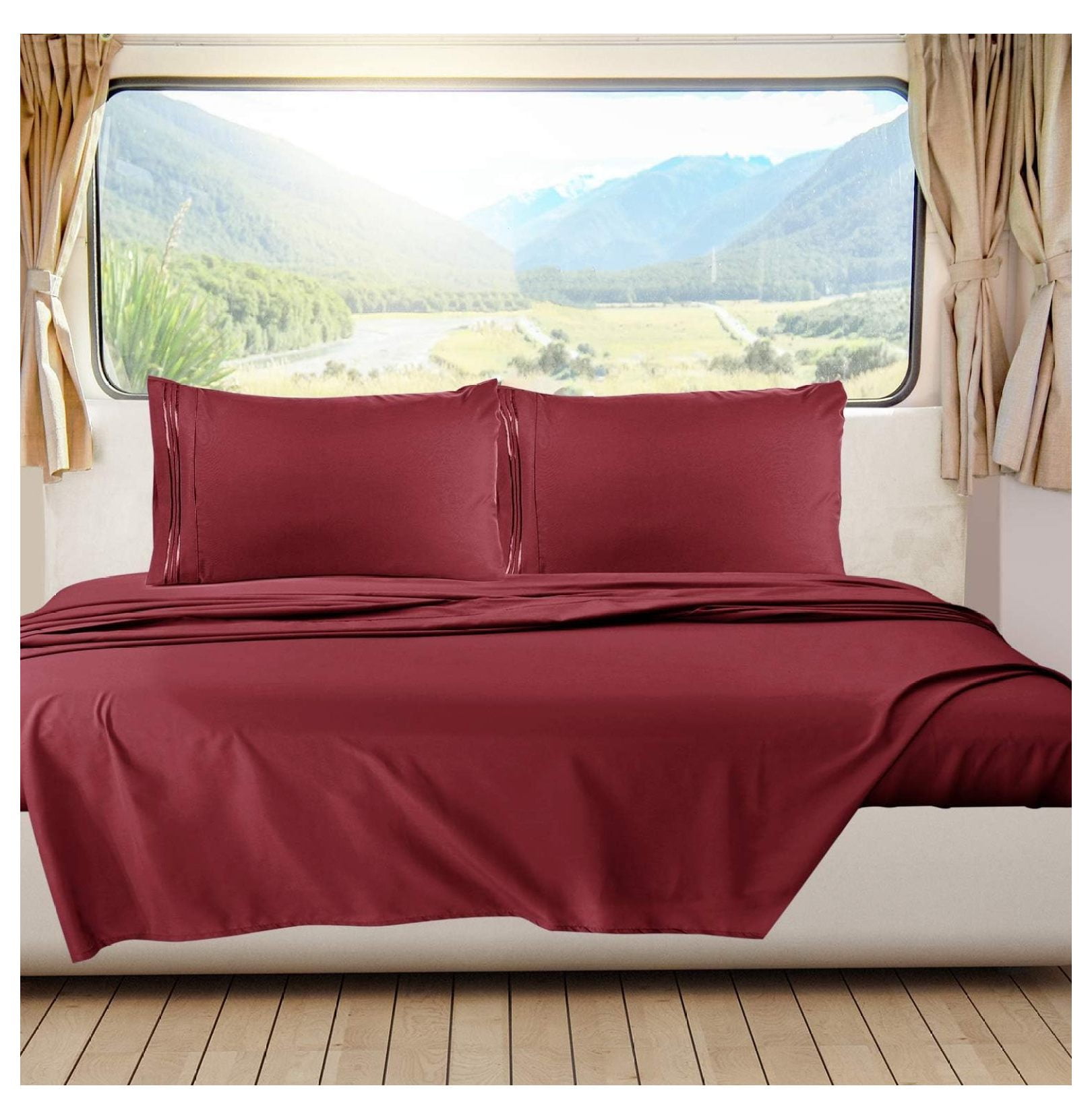 Burgundy RV Queen Sheets – Super Soft RV Short Queen Sheets for RV ...