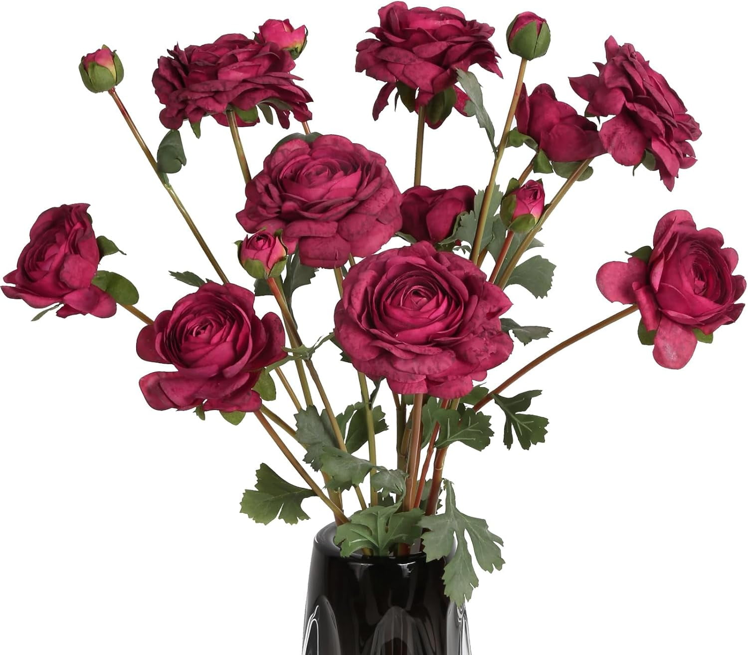 Burgundy Ranunculus Artificial Flower 5Heads '' Long Stems Silk ...